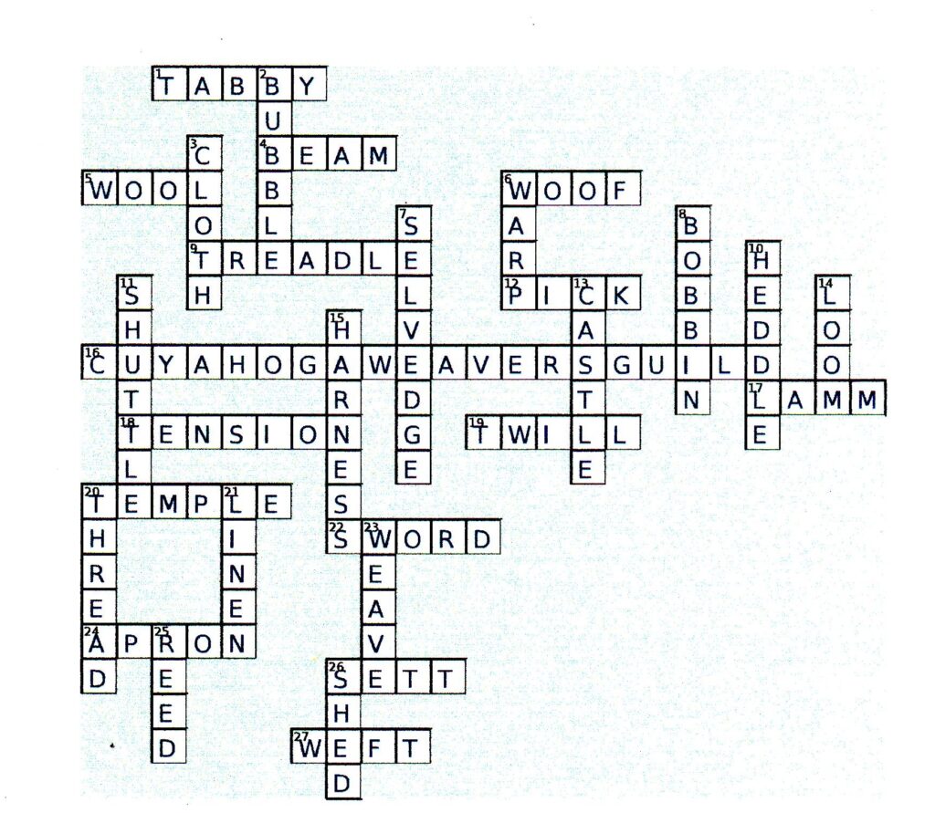 Crossword Puzzle Answers Cuyahoga Weavers Guild
