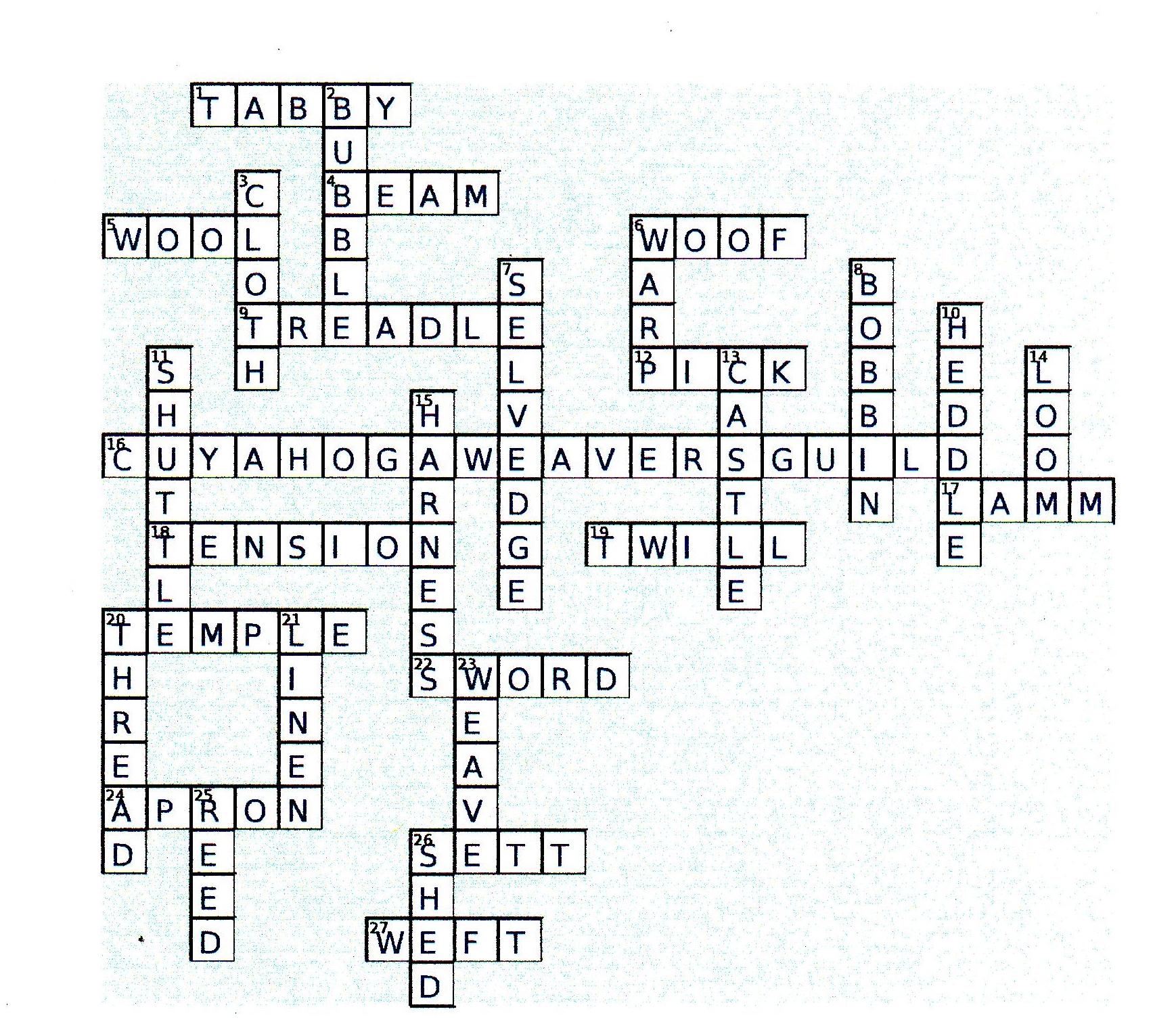 Crossword Puzzle Answers Cuyahoga Weavers Guild